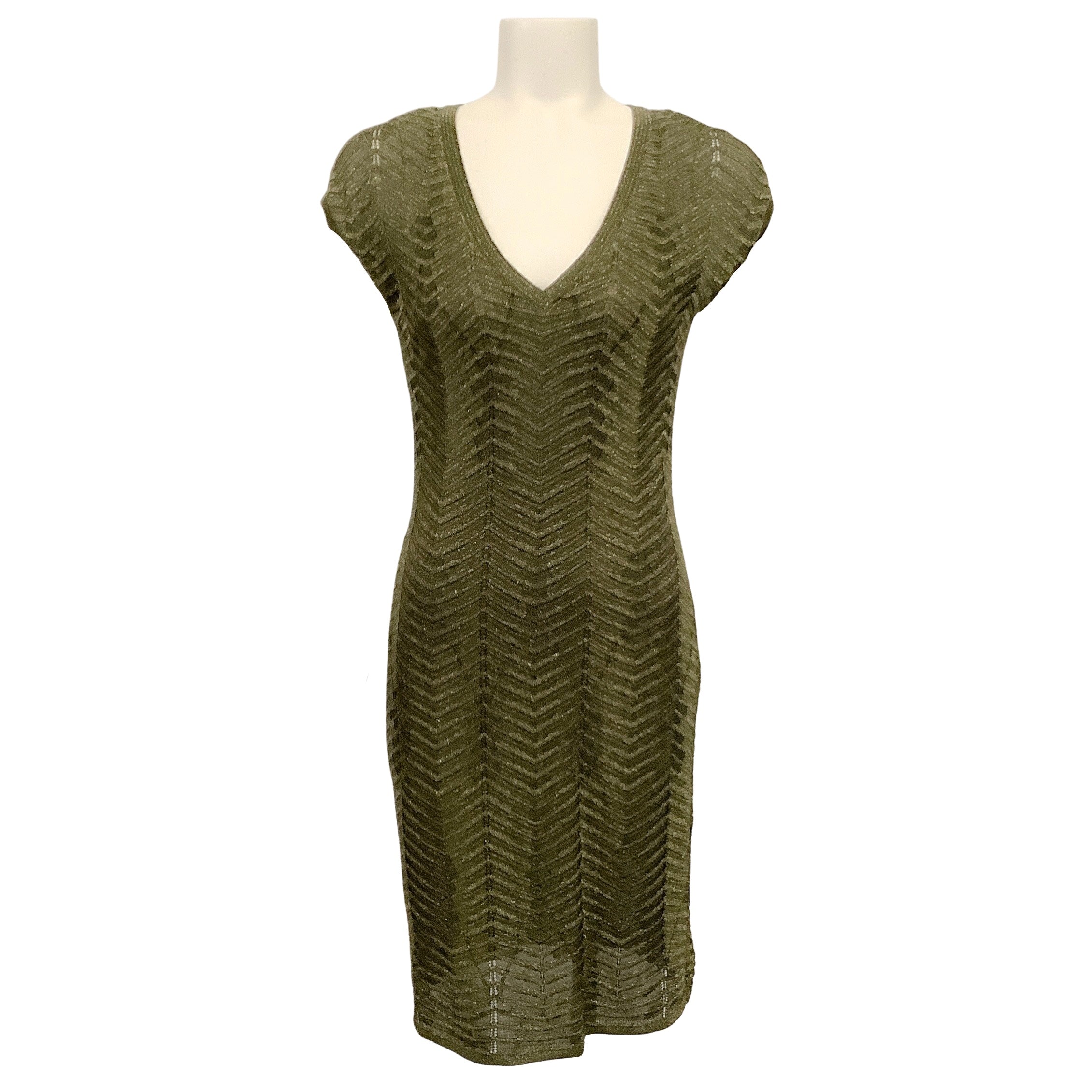 M Missoni Green Metallic Chevron Sleeveless Dress with Slip ...