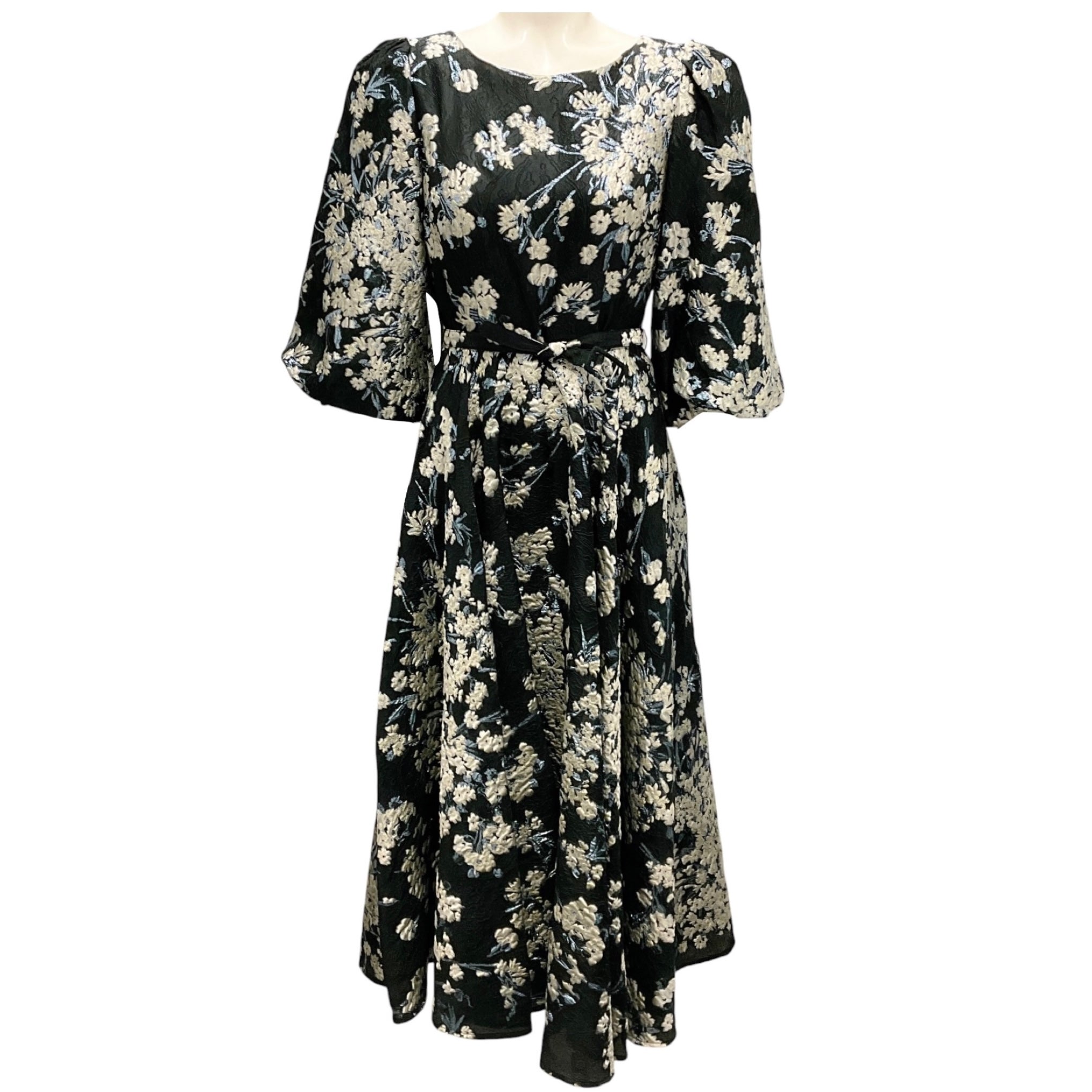 Co Black / Ivory / Blue Metallic Jacquard Midi Dress – Roundabout ...