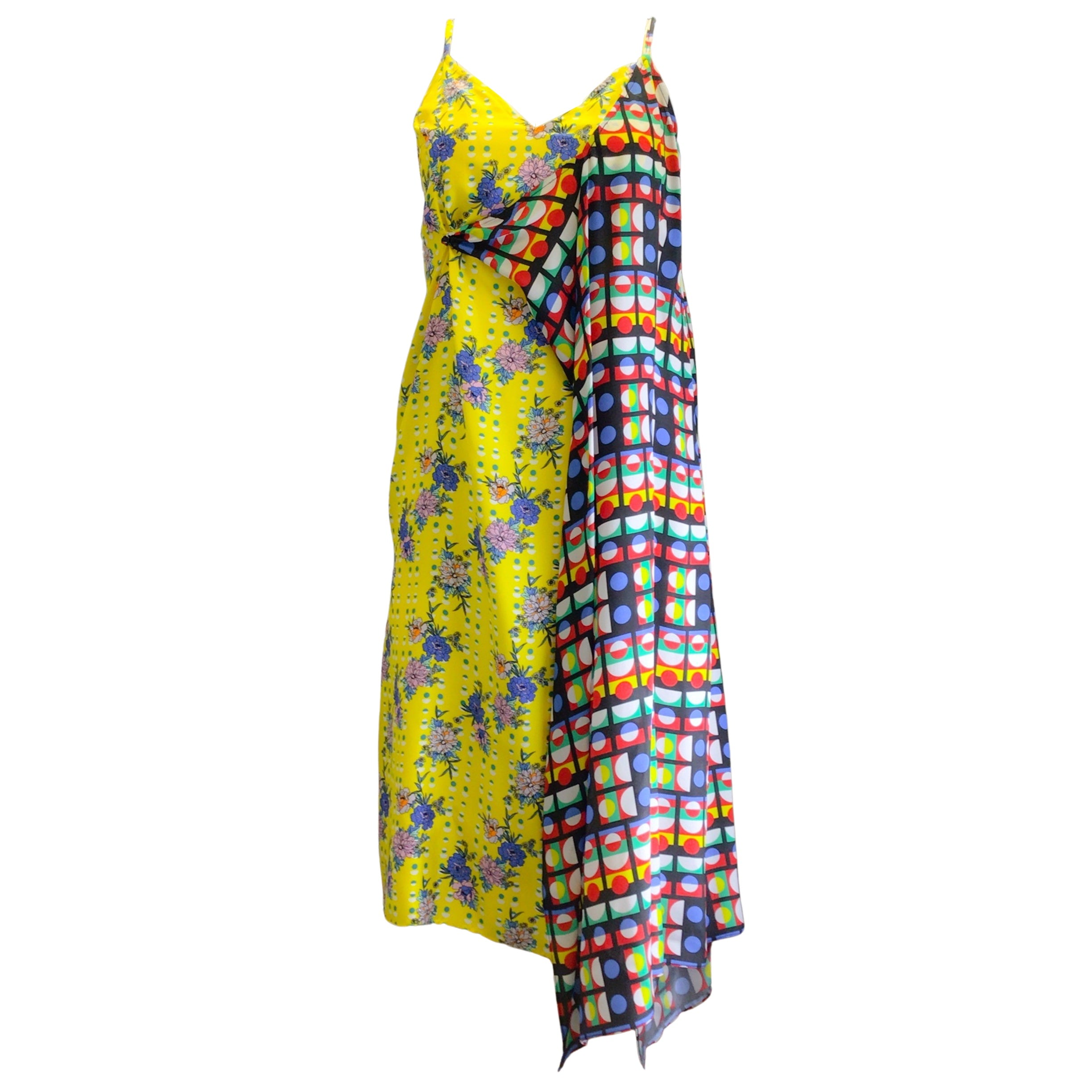 Snow Xue Gao Yellow Multi Mixed Print Sleeveless Silk Dress ...