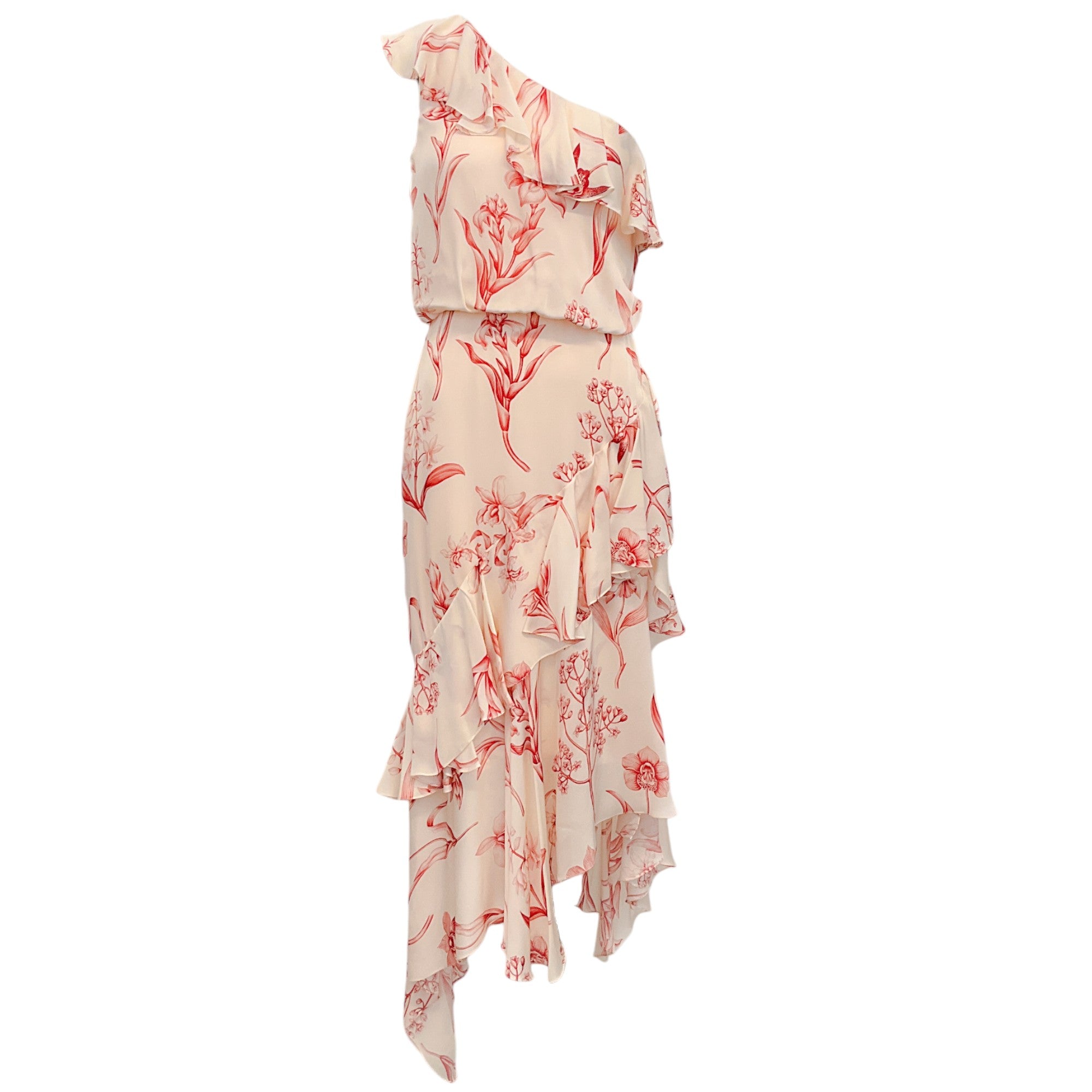Johanna Ortiz Pink / Ecru Silk One Shoulder Asymmetrical Dress ...