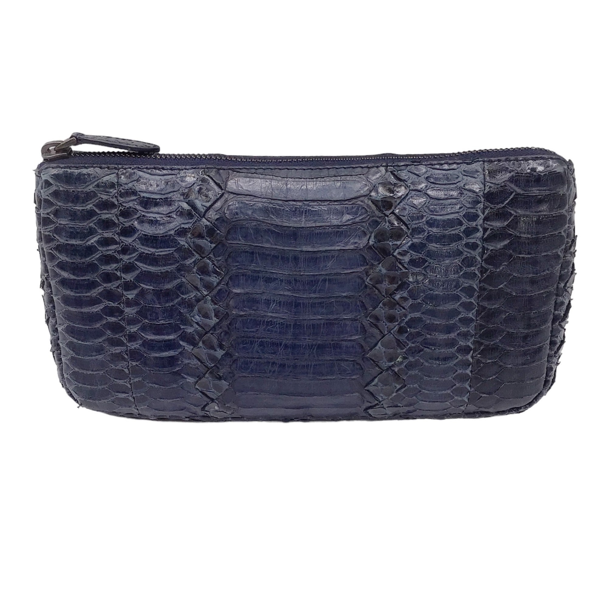 Bottega Veneta Navy Blue Python Skin Leather Zip Pouch Bag – Roundabout ...