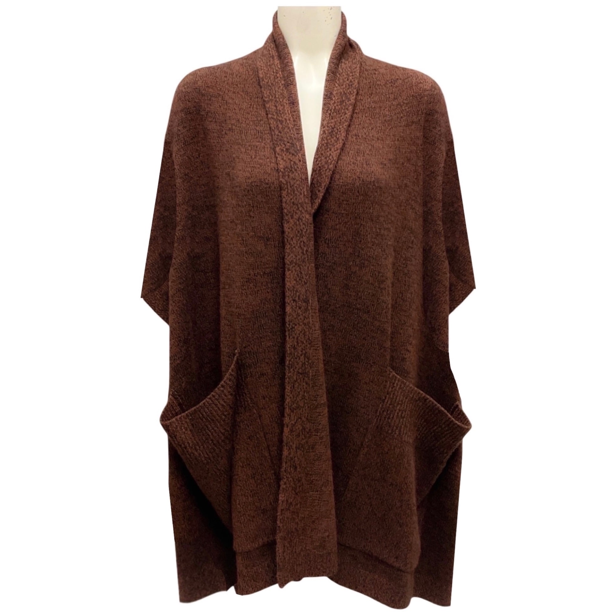 White + Warren Umber / Black Marl Cashmere Blend Open Poncho ...