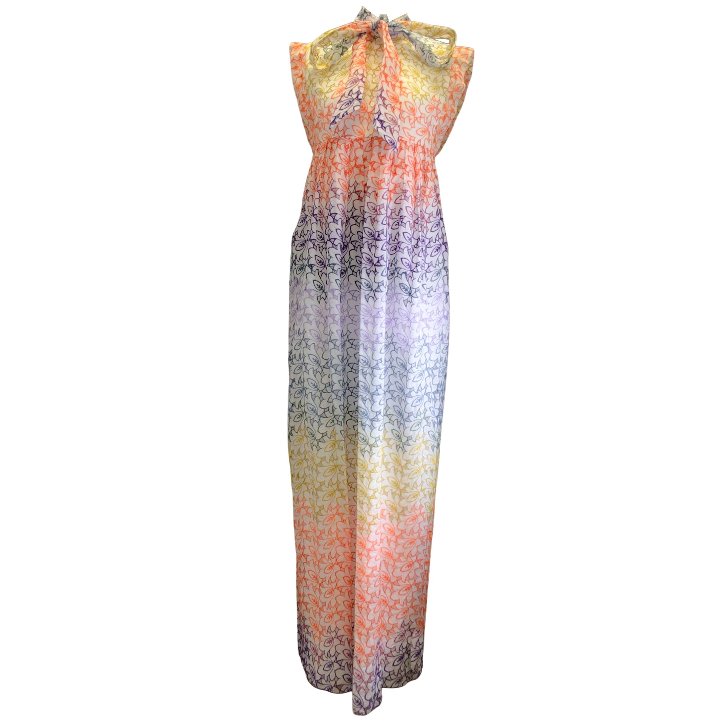 Mantu White Multi Floral Embroidered Tie-Neck Lace Maxi Dress ...