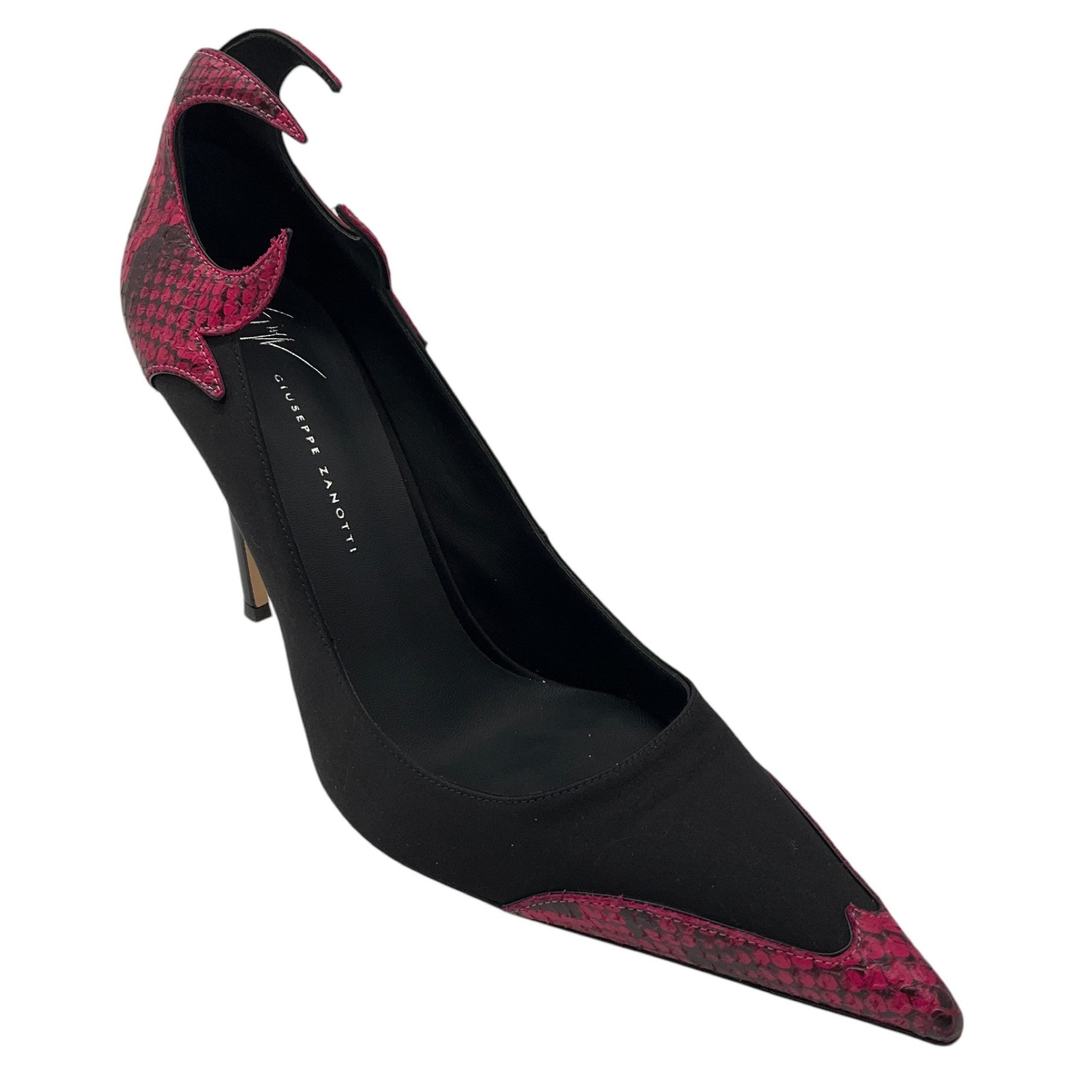 Giuseppe Zanotti Black / Pink Snakeskin Leather Trimmed Satin Pumps ...