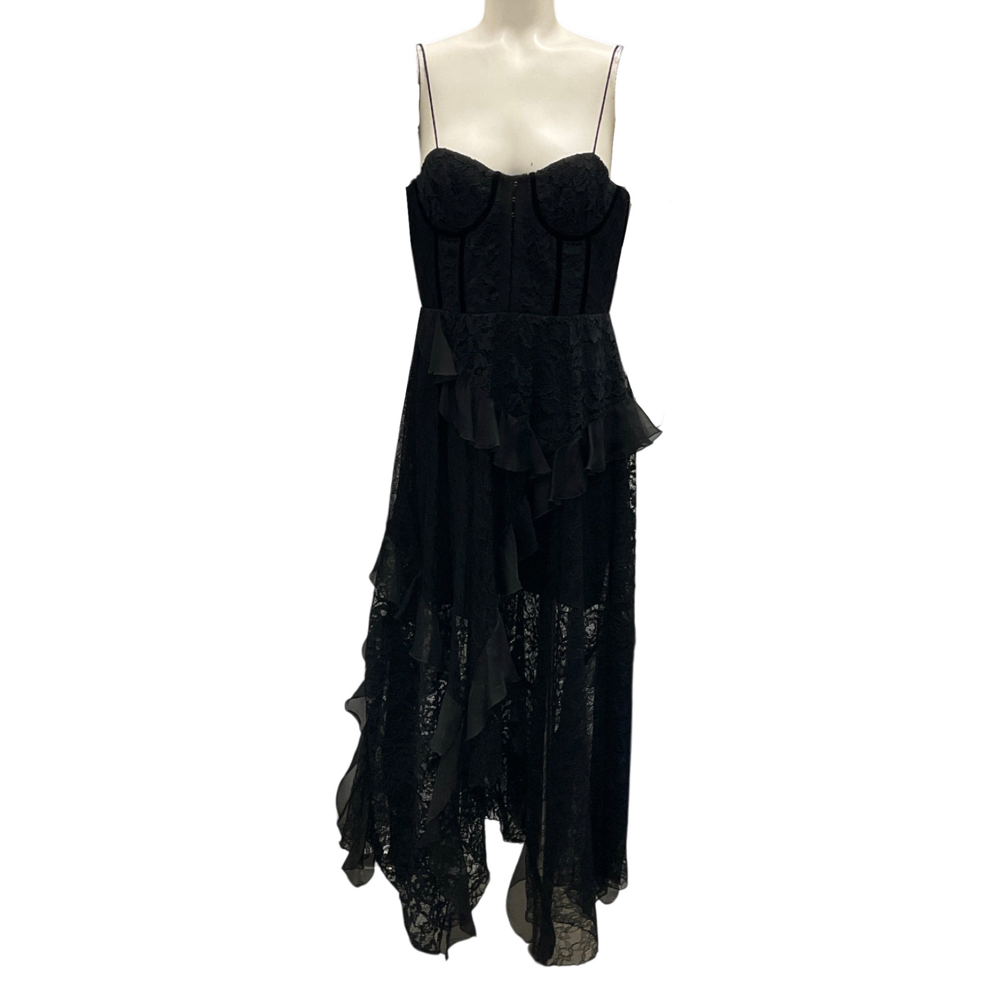 Alice + Olivia Black Jemma Lace Asymmetric Corset Dress – Roundabout ...