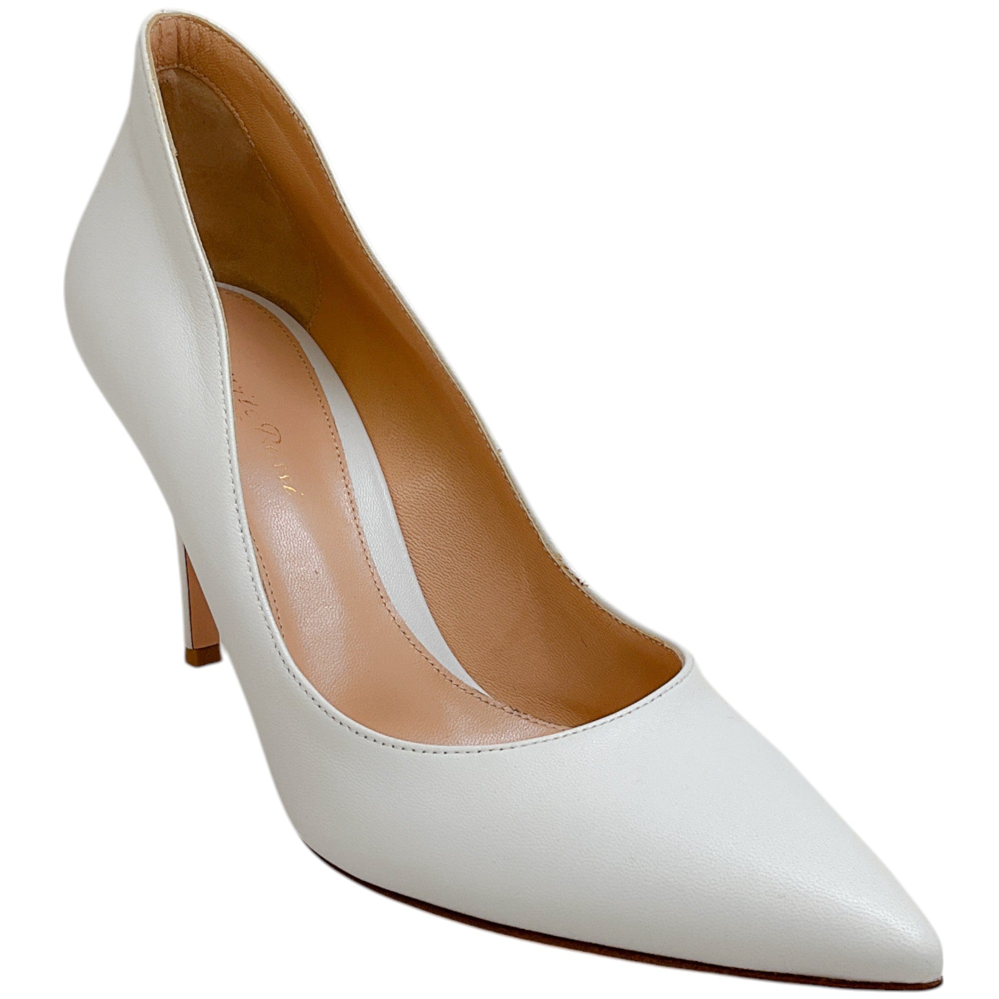 Gianvito Rossi White Leather Ellipsis 85 Pumps – Roundabout Resale Couture