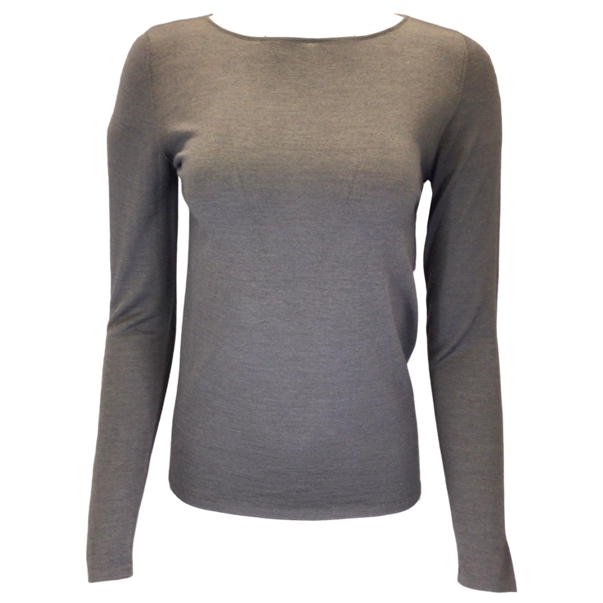 Brunello Cucinelli Taupe Long Sleeved Cashmere and Silk Knit Sweater ...