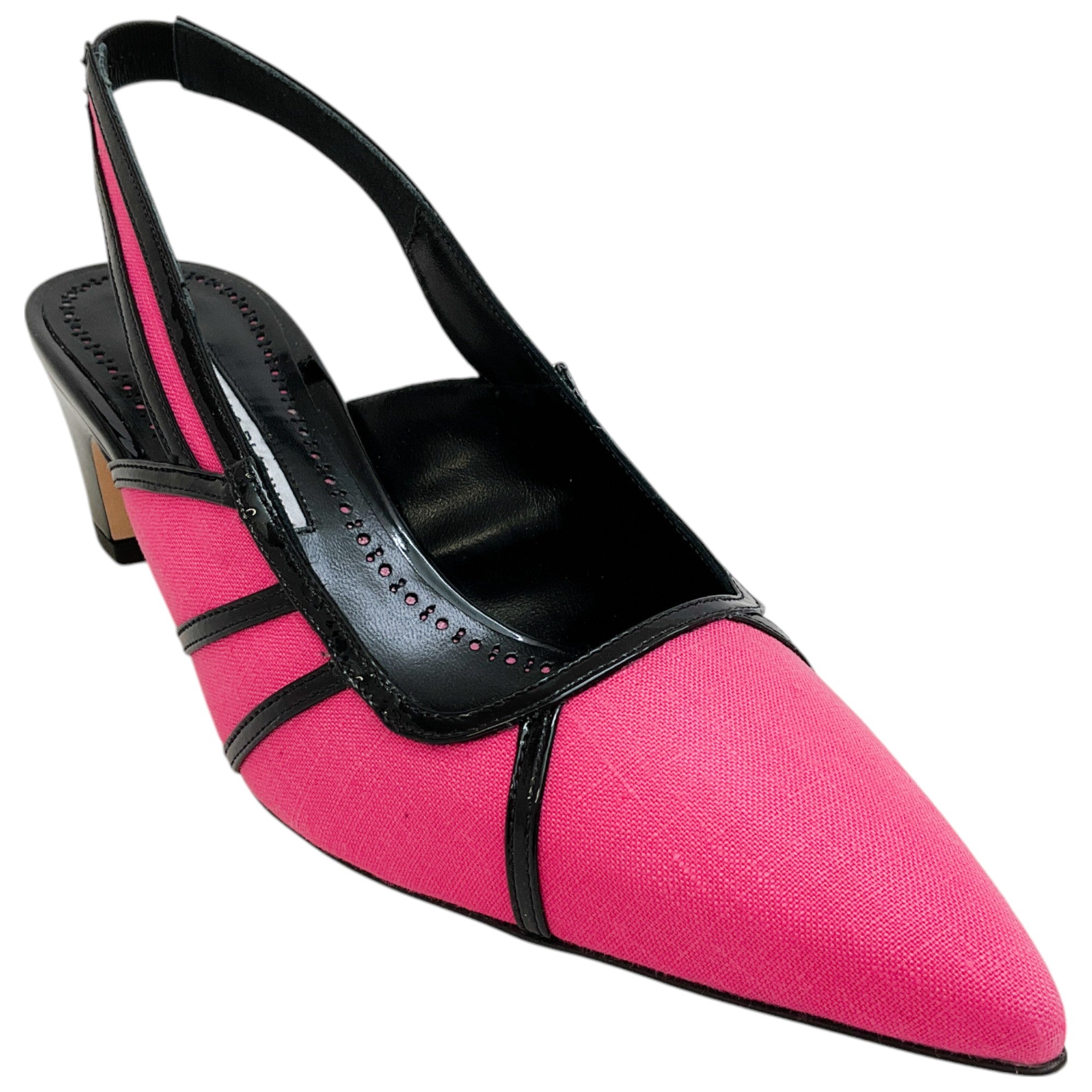 Manolo Blahnik Bright Pink / Black Furrun Slingback Pumps – Roundabout ...