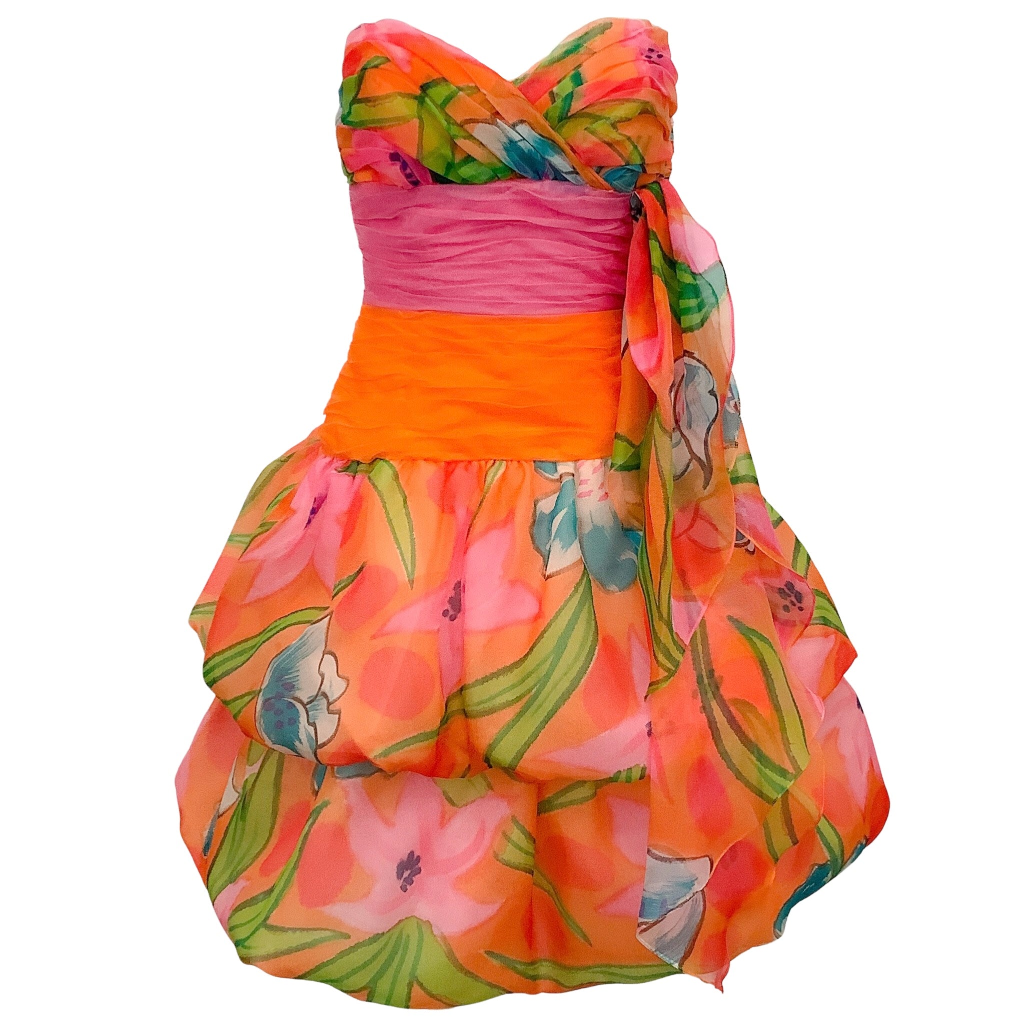 Lawrence Vintage Orange / Pink Multi Floral Strapless Dress ...