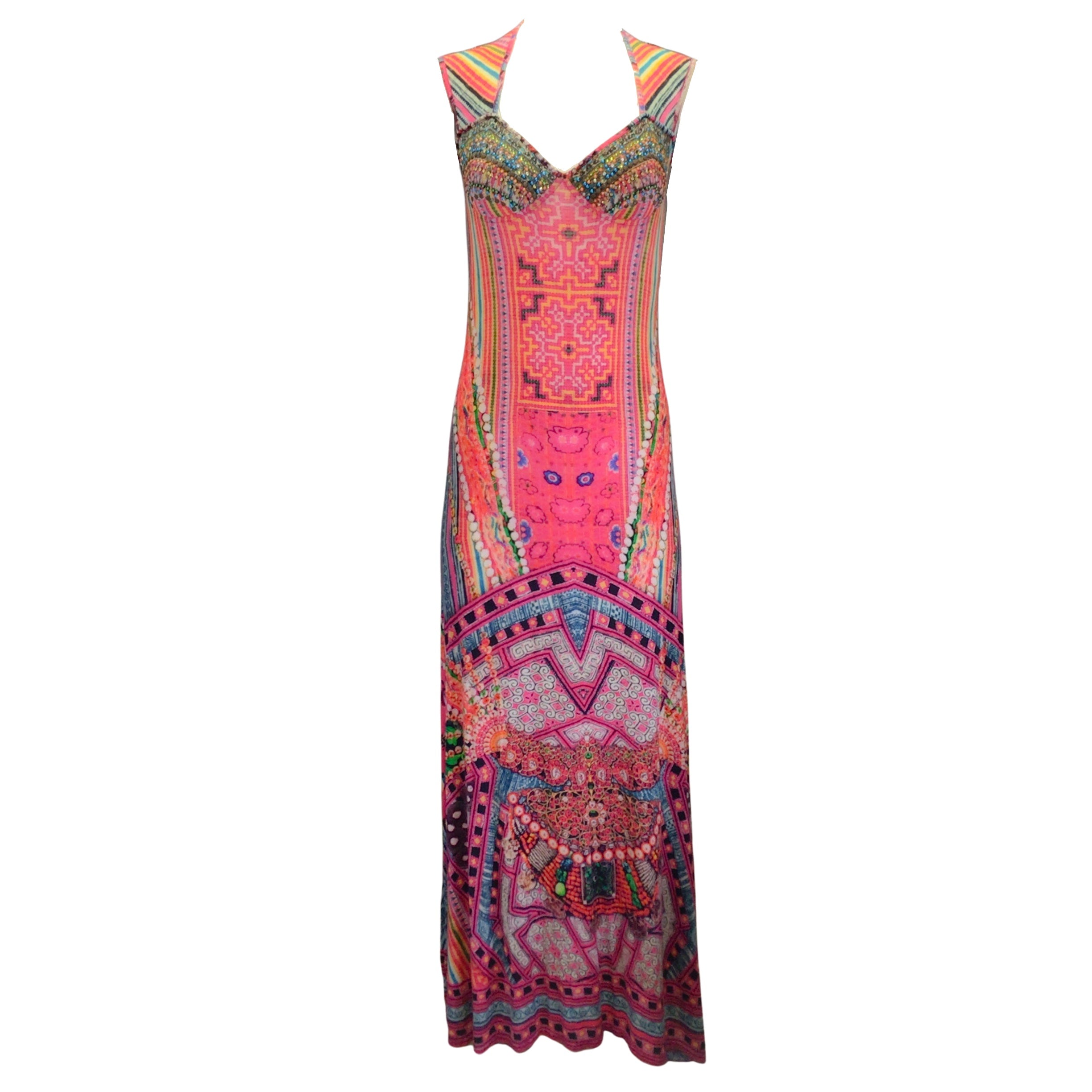 Camilla Pink Multi Printed Crystal Embellished Maxi Dress – Roundabout ...